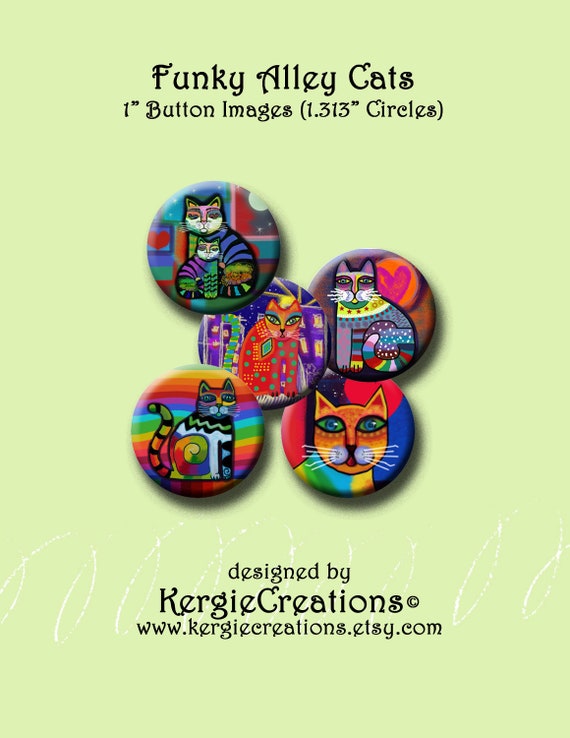 FUNKY ALLEY CATS Digital Collage Sheet 1.313 Inch Round - Etsy