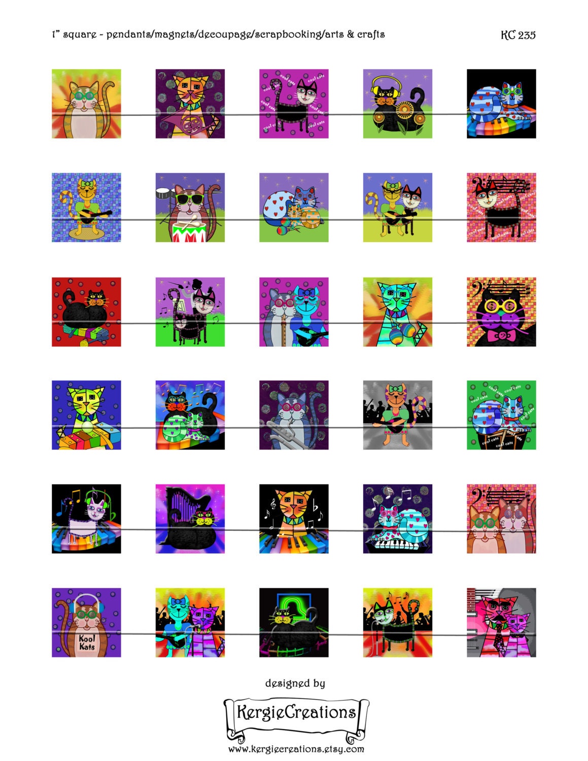 COOL CATS Digital Collage Sheet 1 Inch Square Images for | Etsy
