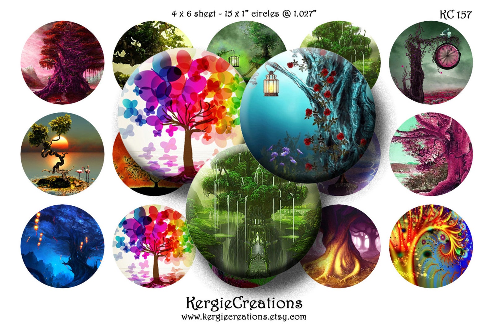 FANTASY TREES Digital Collage Sheet 1 Inch Round Images for | Etsy