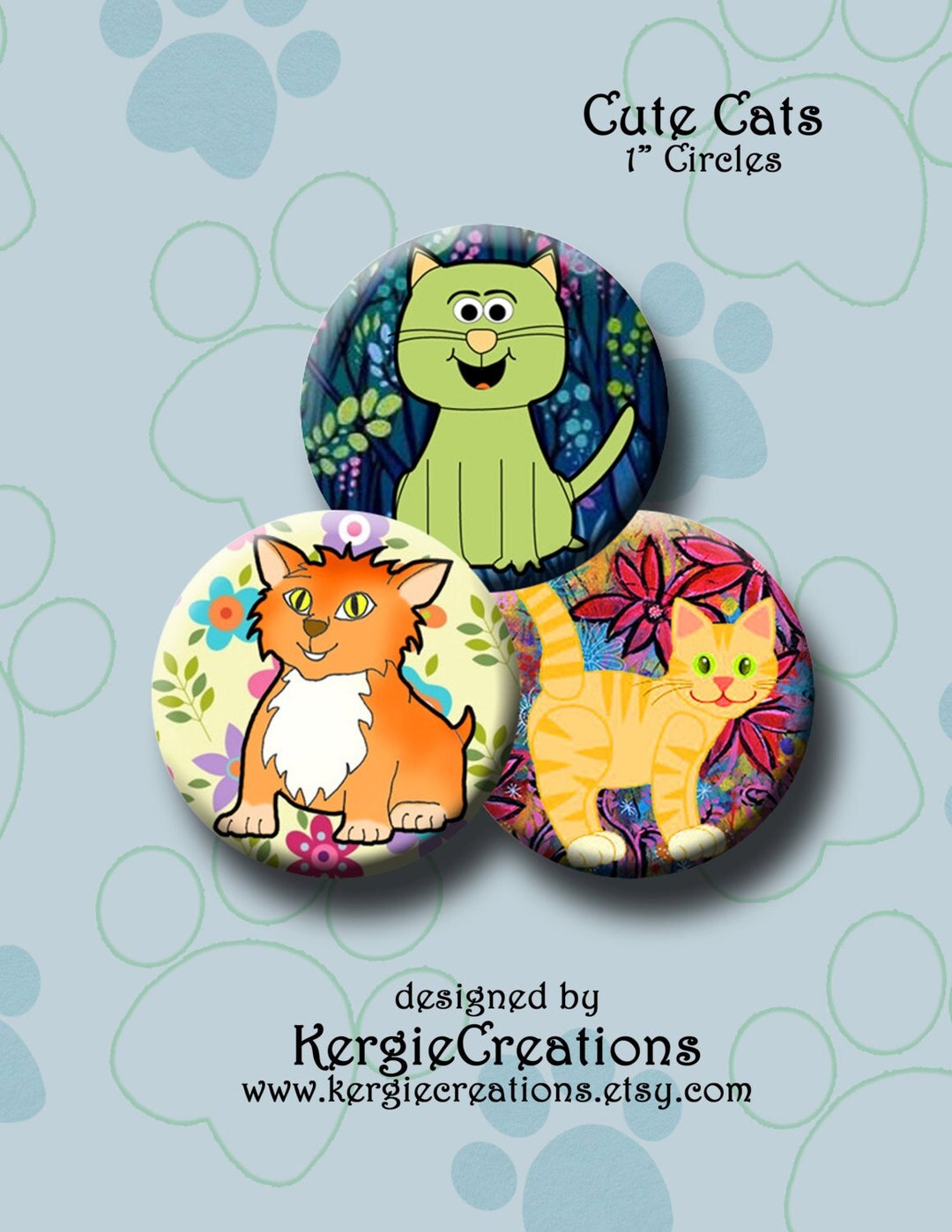 CUTE CATS Digital Collage Sheet 1inch Round Images for Bottle Caps ...