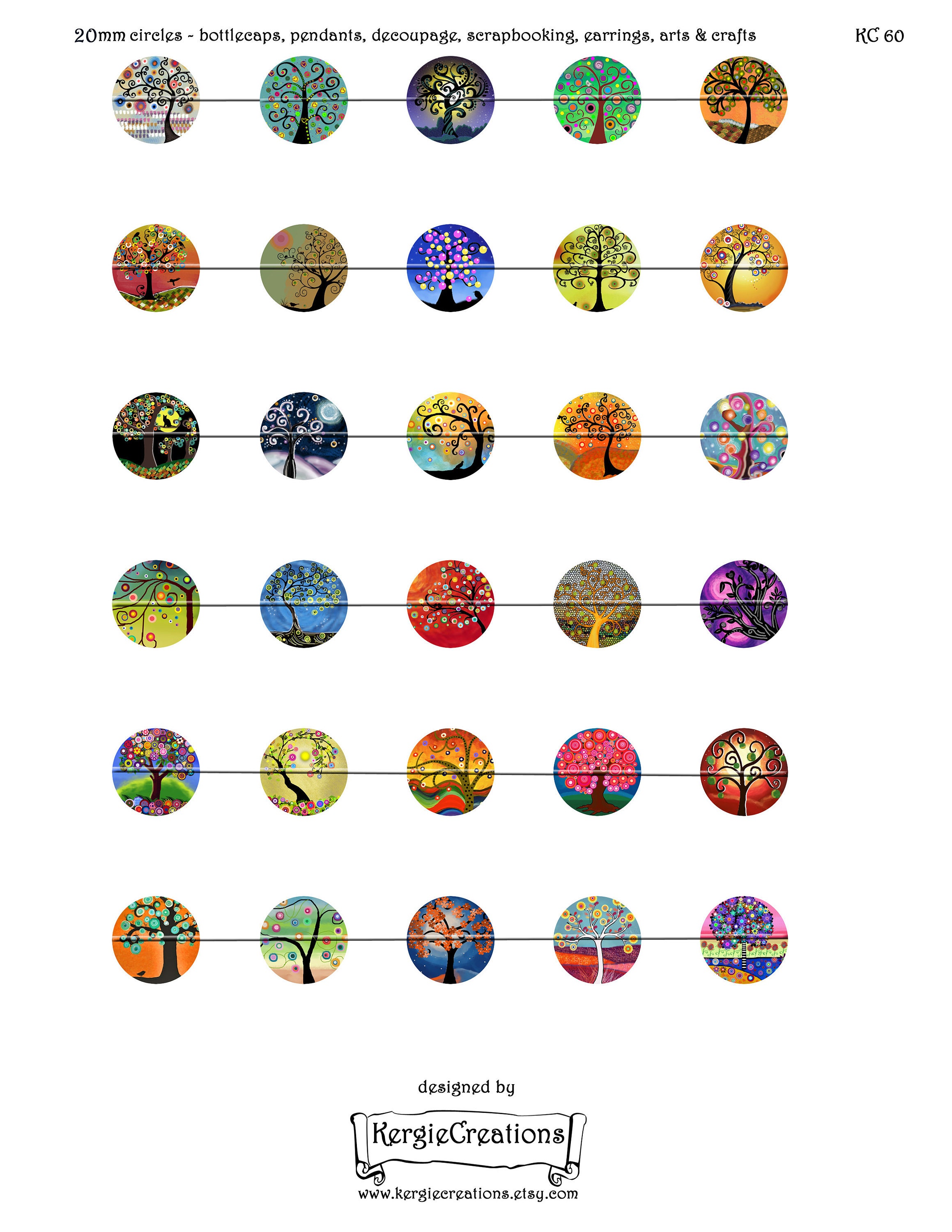 FUNKY TREES 30 Unique Round Images in Five Sizes. 12 14 16 | Etsy