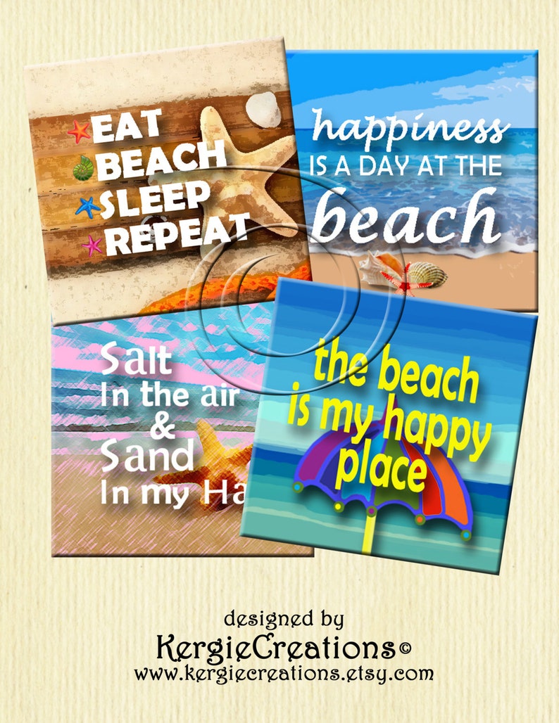 I LOVE THE BEACH - Printable Digital Collage Sheet 12 X 4 Inch Squares ...