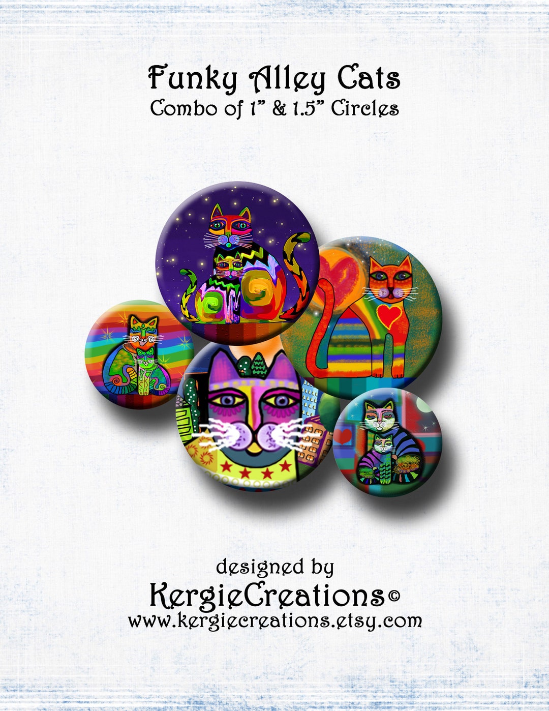 FUNKY ALLEY CATS Digital Collage Sheet 1 &1.5 Inch Round Images for ...