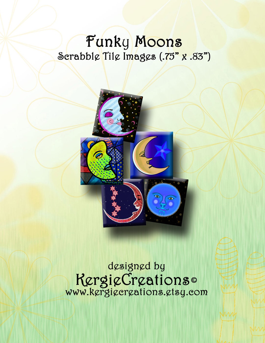 FUNKY MOONS - Digital Collage Sheet - Scrabble Tile (.75" X .83 ...