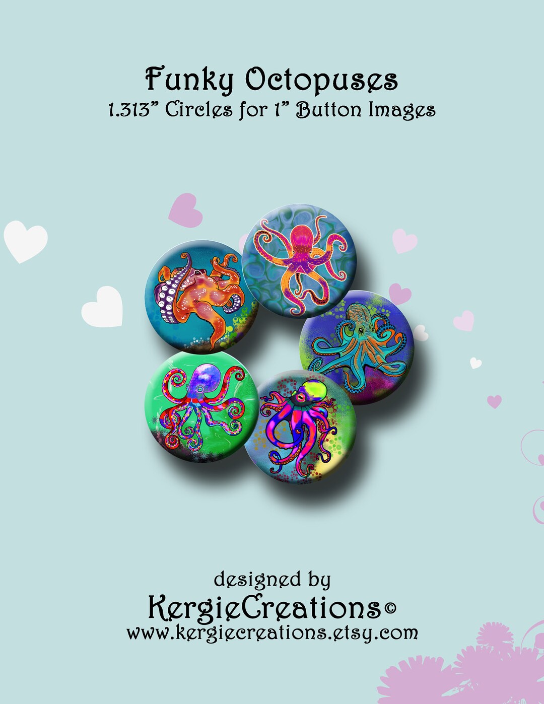 FUNKY OCTOPUSES - Digital Collage Sheet 1.313 Inch Round Images for 1 ...