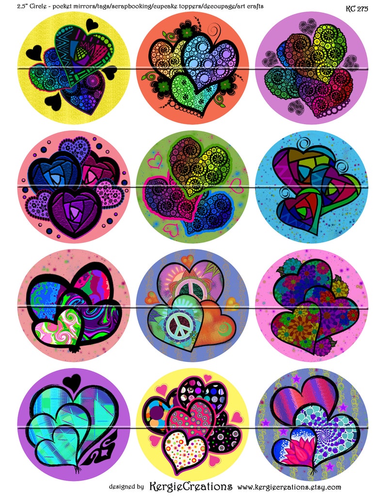 HEART CLUSTERS Digital Collage Sheet 2.5 Inch Round Images - Etsy