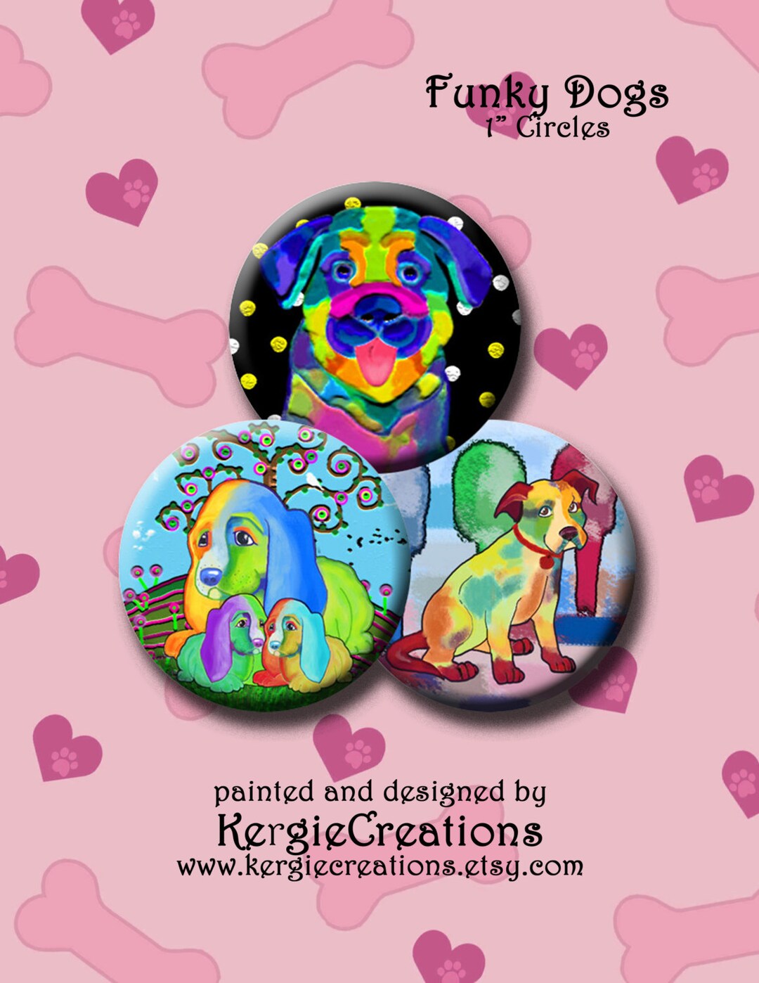 FUNKY DOGS - Digital Collage Sheet 1 Inch Round Images for Bottle Caps ...