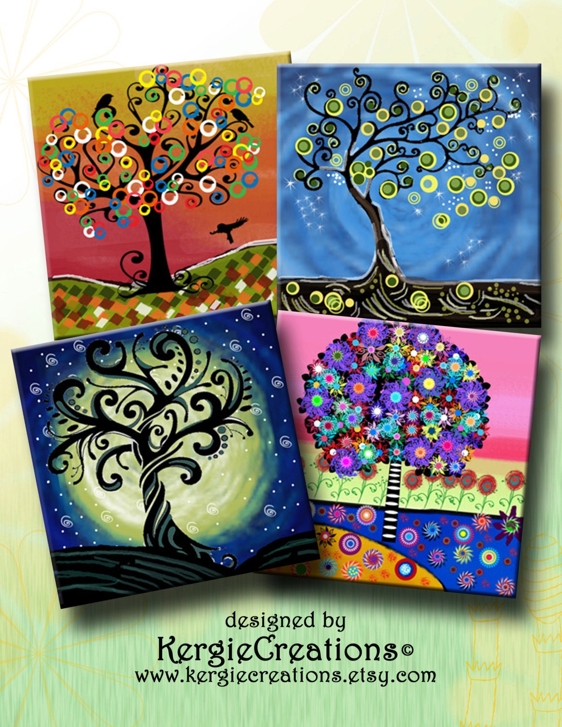 FUNKY TREES Printable Digital Collage Sheet 8 x 4 inch | Etsy