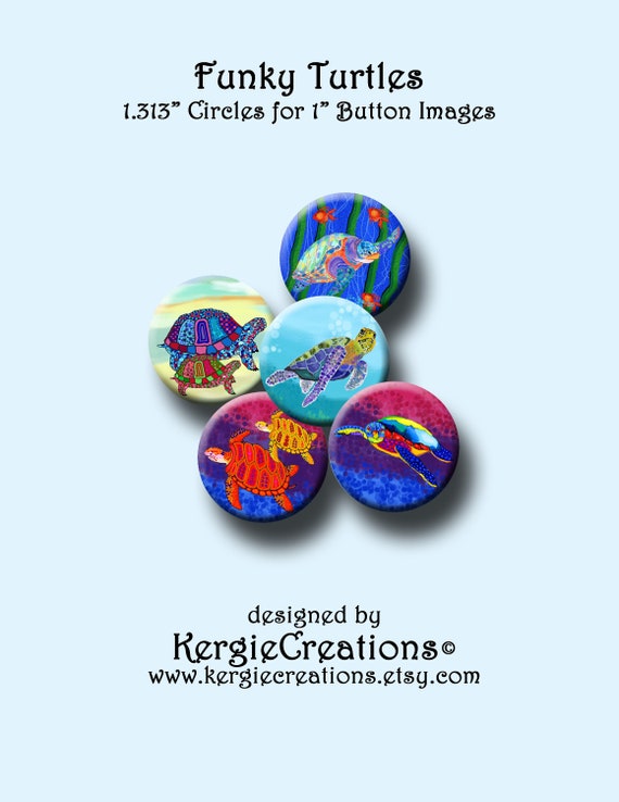 FUNKY TURTLES Digital Collage Sheet 1.313 inch circles | Etsy