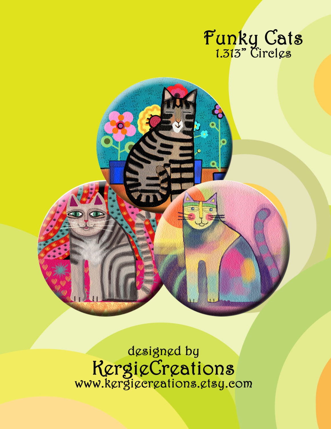 FUNKY CATS Digital Collage Sheet 1.313 Inch Round Images for - Etsy UK