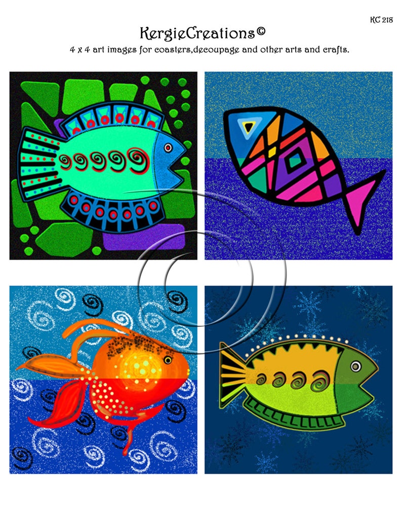 FUNKY FISH Printable Digital Collage Sheet 12 X 4 Inch | Etsy