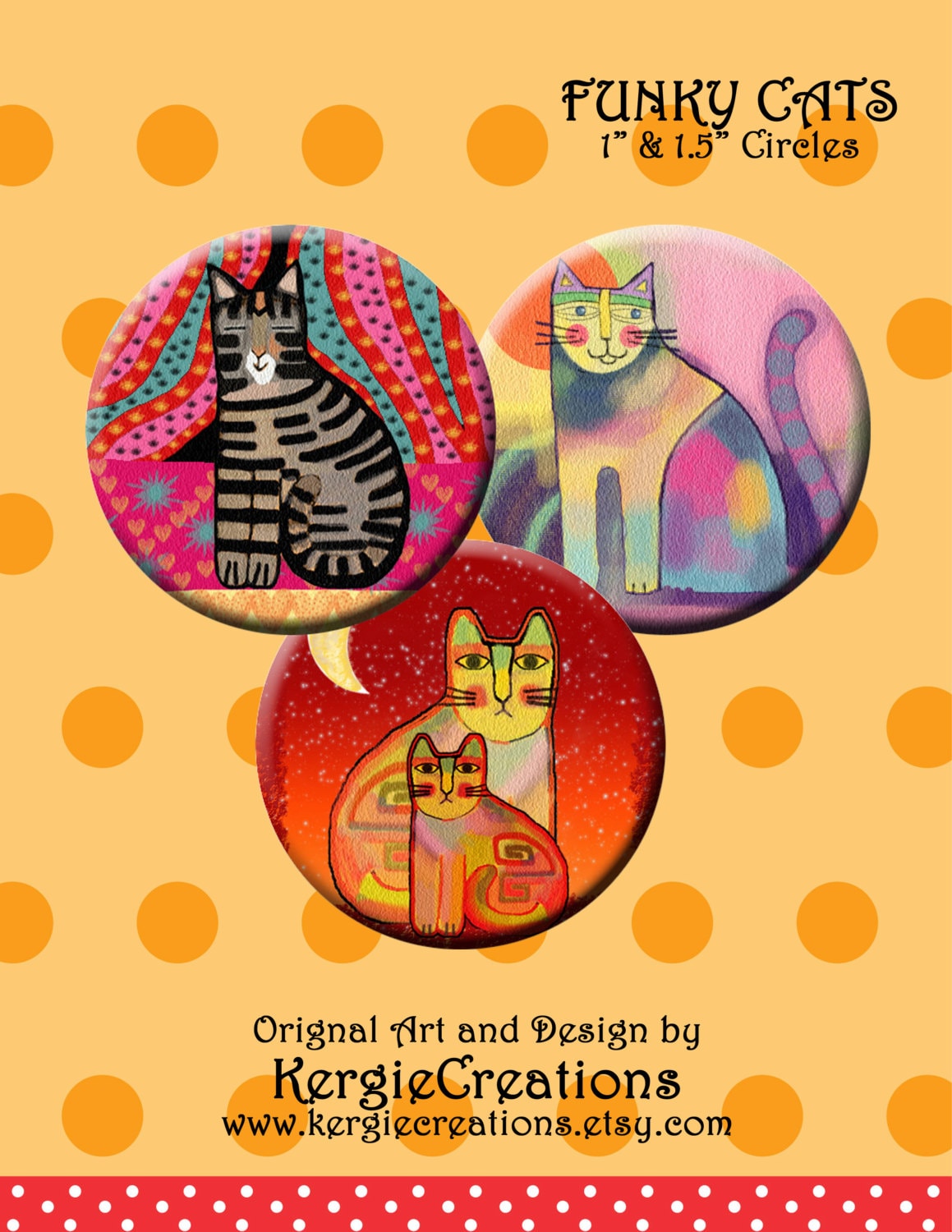 FUNKY CATS Digital Collage Sheet 1 &1.5 inch round images | Etsy