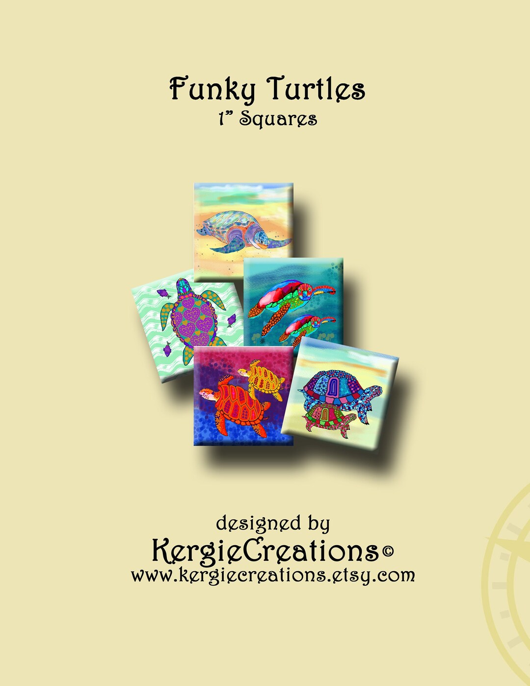 FUNKY TURTLES Digital Collage Sheet 1 Inch Square Images for - Etsy