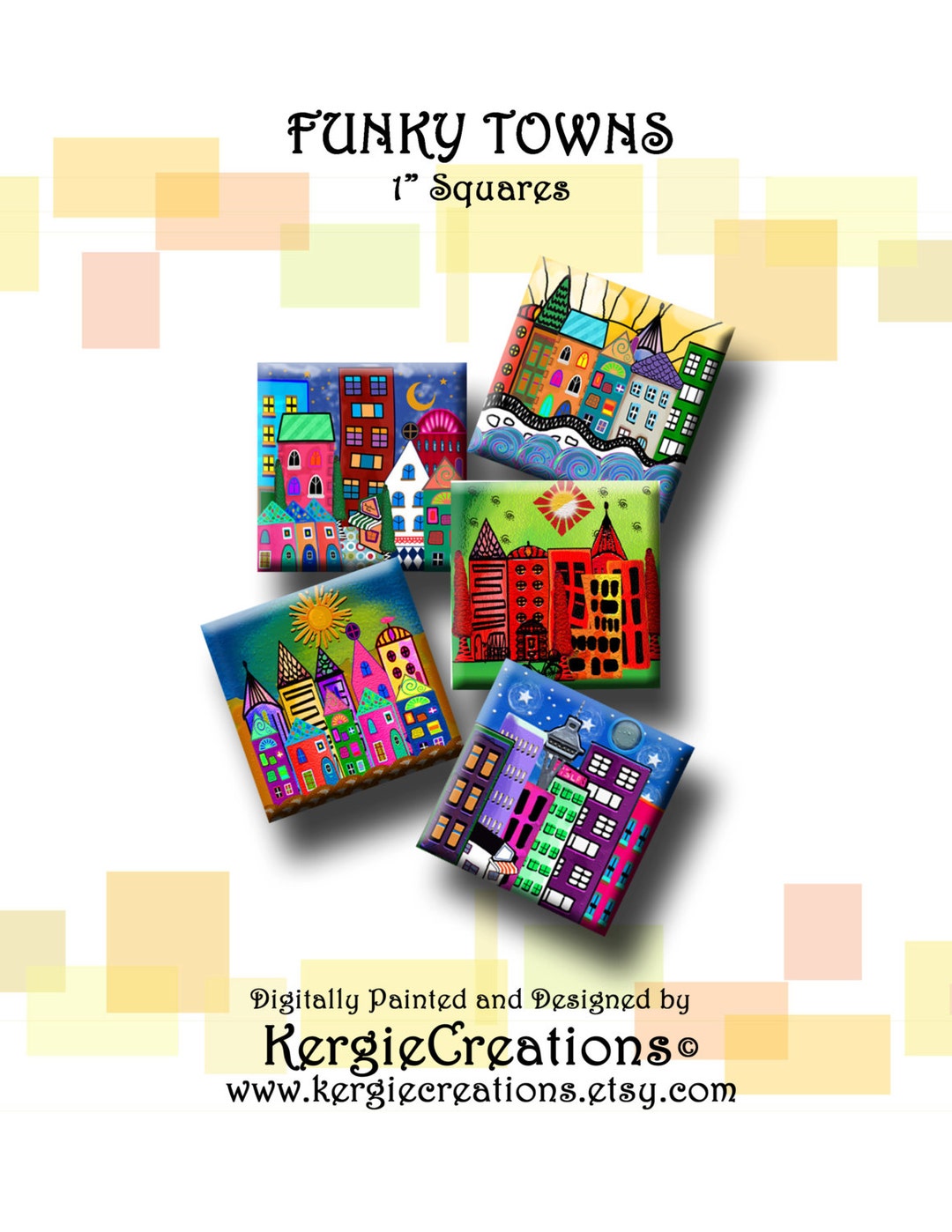FUNKY TOWNS - Digital Collage Sheet 1 Inch Square Images for Pendants ...