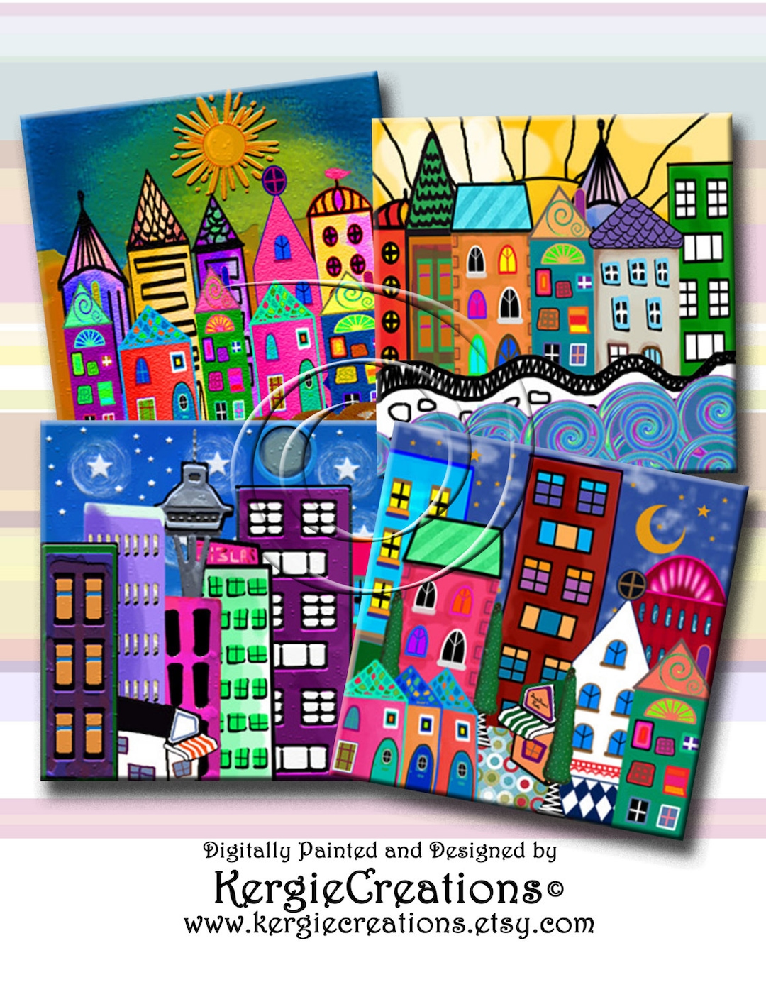 FUNKY TOWNS - Printable Digital Collage Sheet 12 X 4 Inch Squares for ...