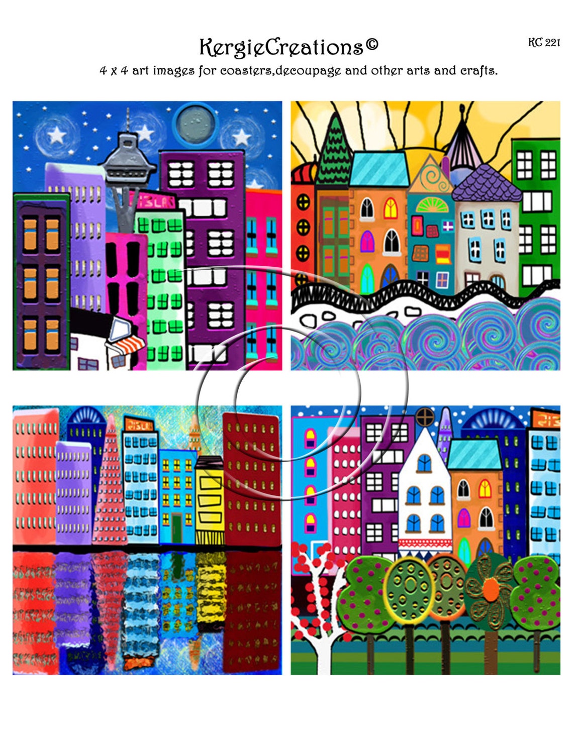 FUNKY TOWNS - Printable Digital Collage Sheet 12 X 4 Inch Squares for ...