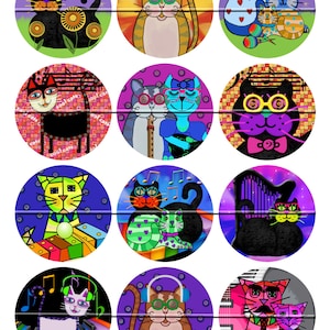 COOL CATS Digital Collage Sheet 2.5 Round Images for - Etsy