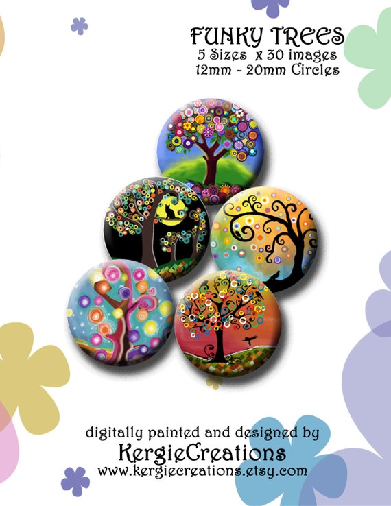 FUNKY TREES 30 Unique Round Images in Five Sizes. 12 14 16 - Etsy