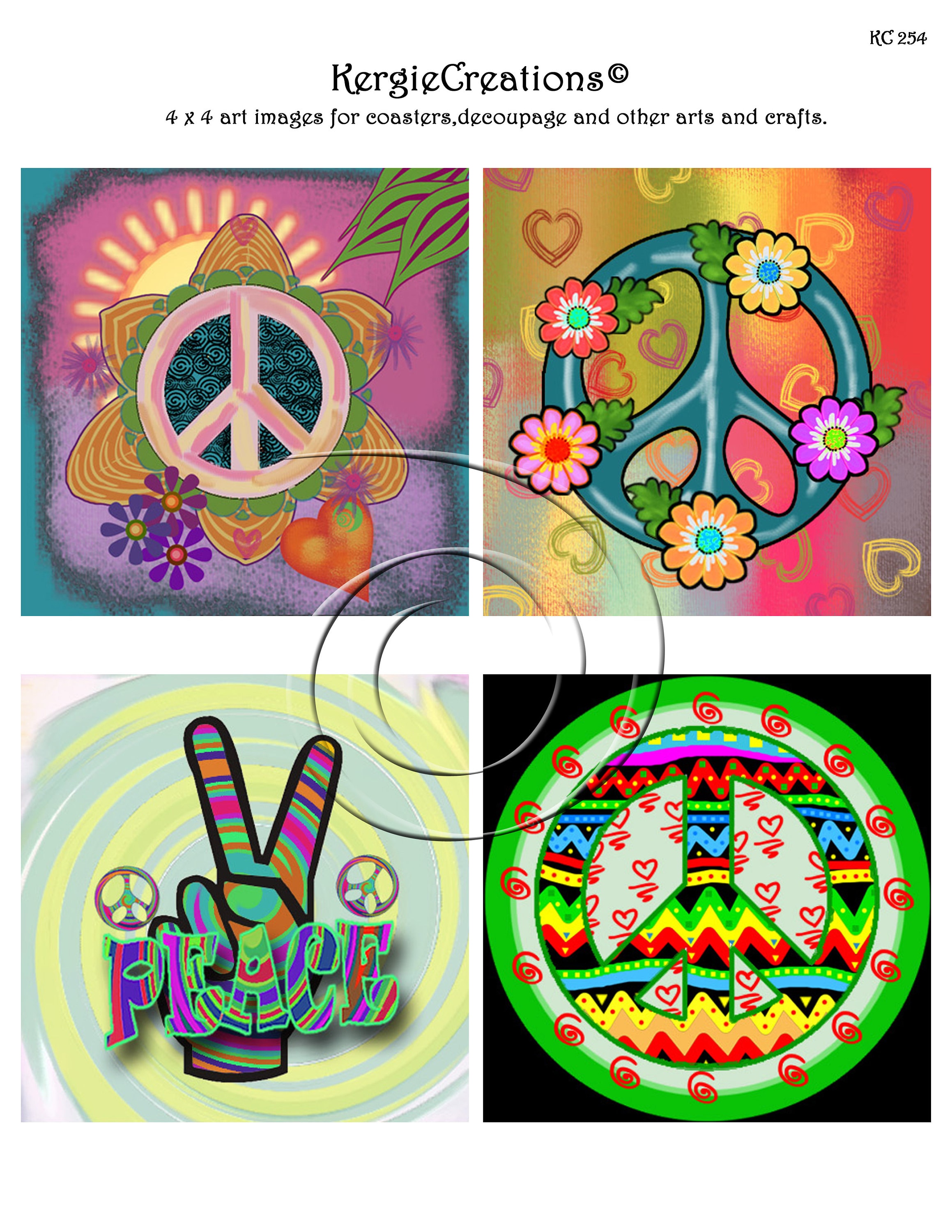 FUNKY PEACE SIGNS Printable Digital Collage Sheet 12 4 | Etsy