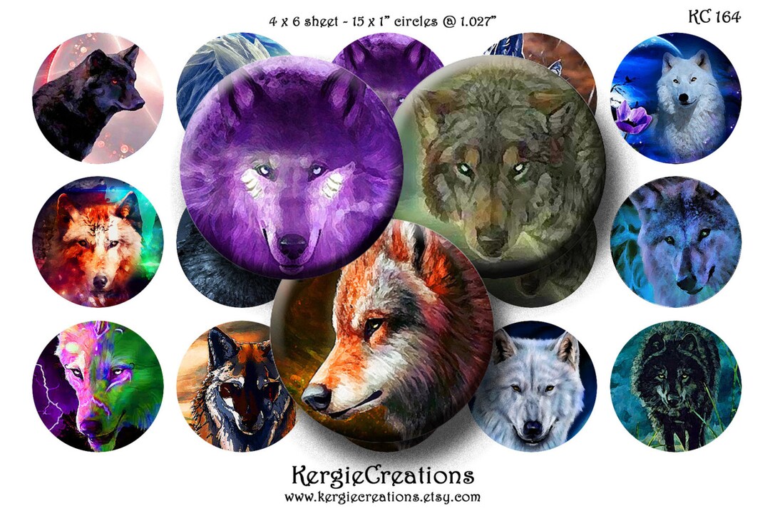 Mystical Wolf Digital Collage Sheet: 1" Circle Images (digital Download ...