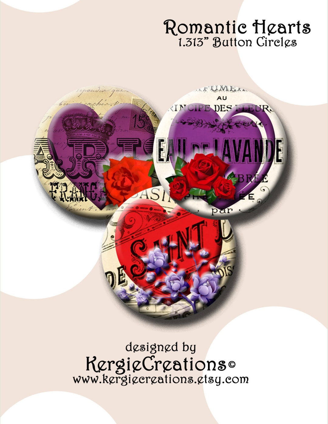 ROMANTIC HEARTS - Digital Printable Sheet for 1.313 Inch Button Machine ...