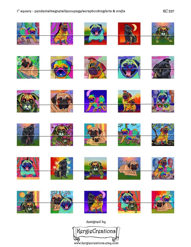 FUNKY PUG DOGS Digital Collage Sheet 1 Inch Square Images - Etsy