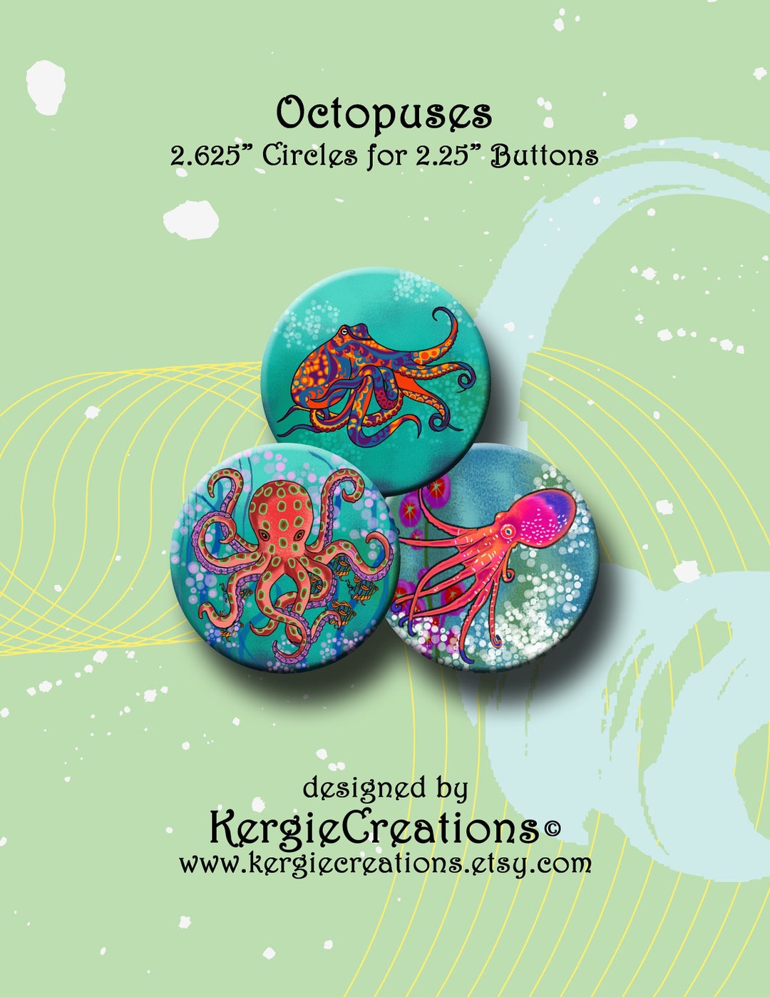 FUNKY OCTOPUSES - Digital Collage Sheet 2.625 Inch Circles for 2.25 ...