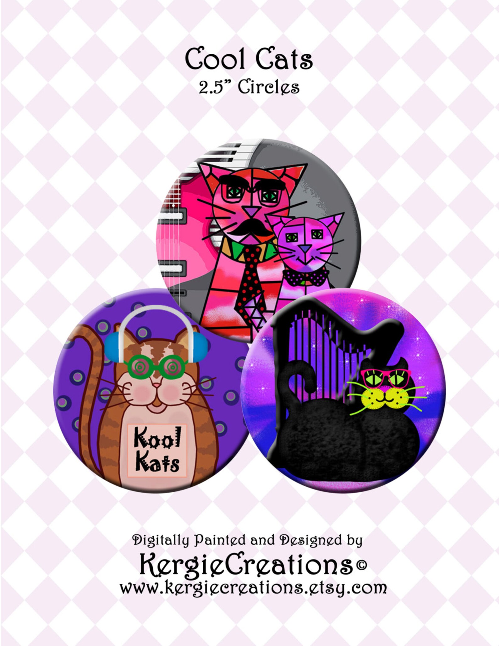 COOL CATS Digital Collage Sheet 2.5 round images for | Etsy