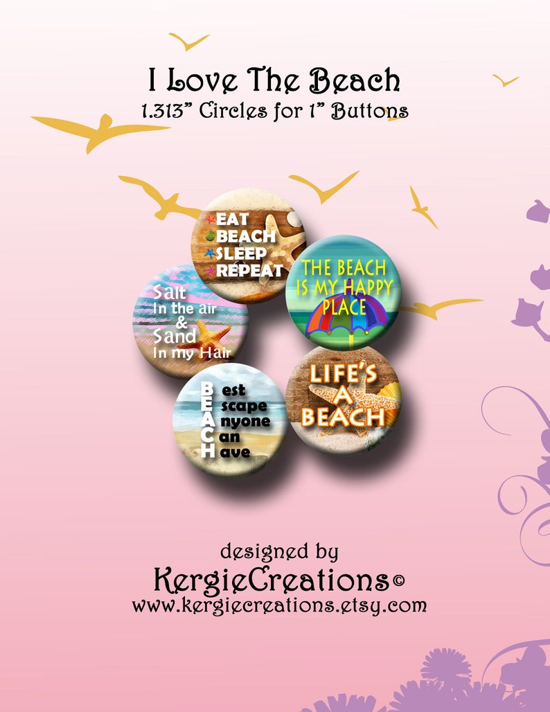 I LOVE THE BEACH Digital Collage Sheet 1.313 Circles - Etsy