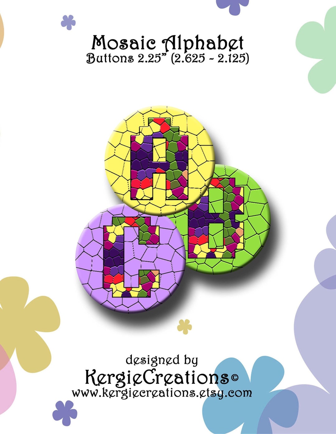 MOSAIC ALPHABET - Digital Collage Sheet 2.625 Inch Circles for 2.25 ...