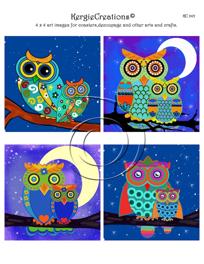 FUNKY OWLS Printable Digital Collage Sheet 12 X 4 Inch - Etsy