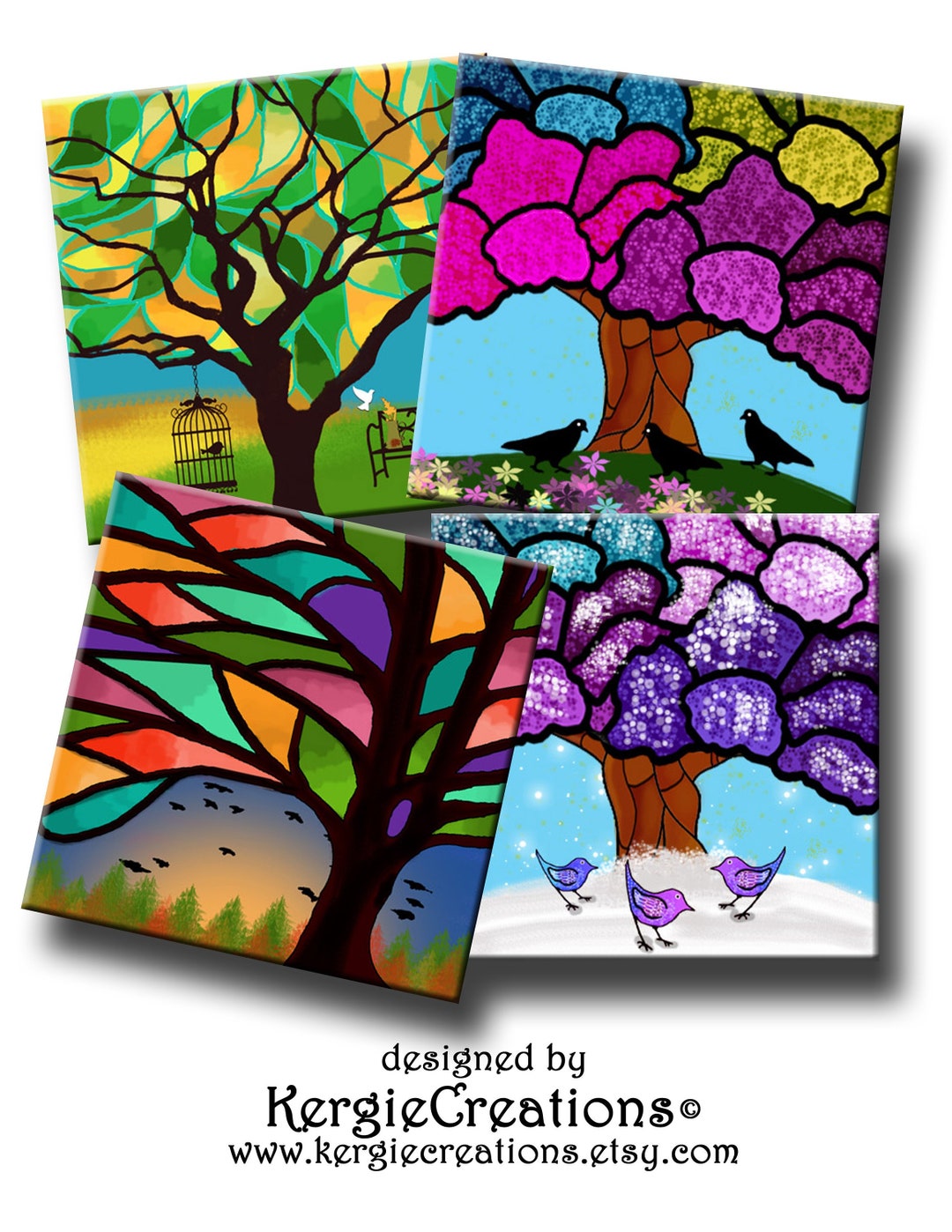 FOUR SEASONS TREES 2 - Printable Digital Collage Sheet (12) 4 Inch ...