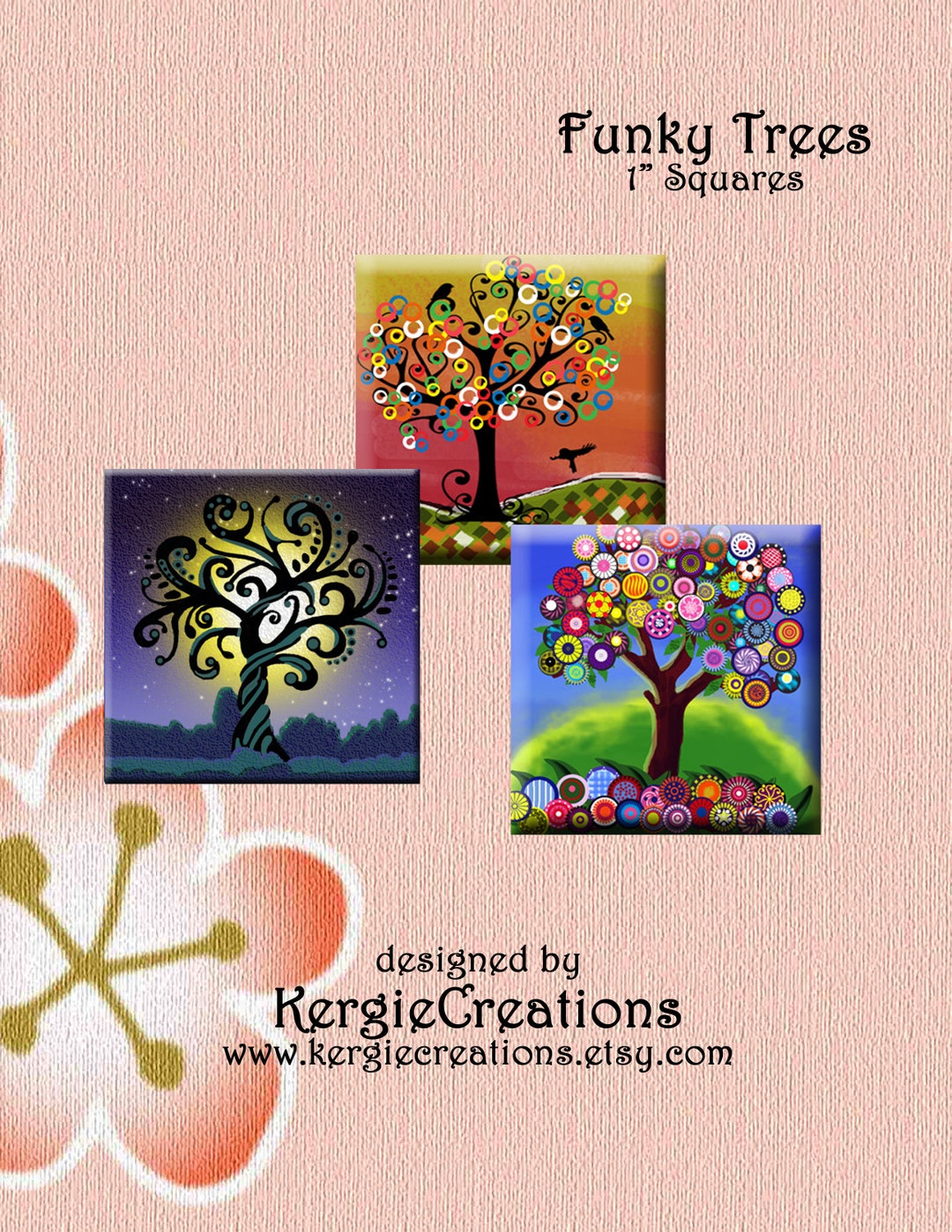 FUNKY TREES II - 30 X 1 Inch Square Images for Glass and Resin Pendants ...