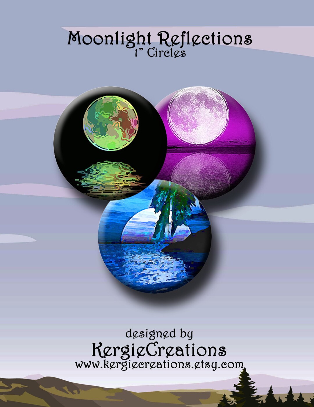 MOONLIGHT REFLECTIONS - Digital Collage Sheet 1 Inch Round Images for ...