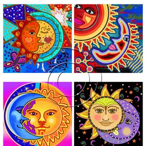SUN AND MOON - Printable Digital Collage Sheet 12 X 4 Inch Squares for ...