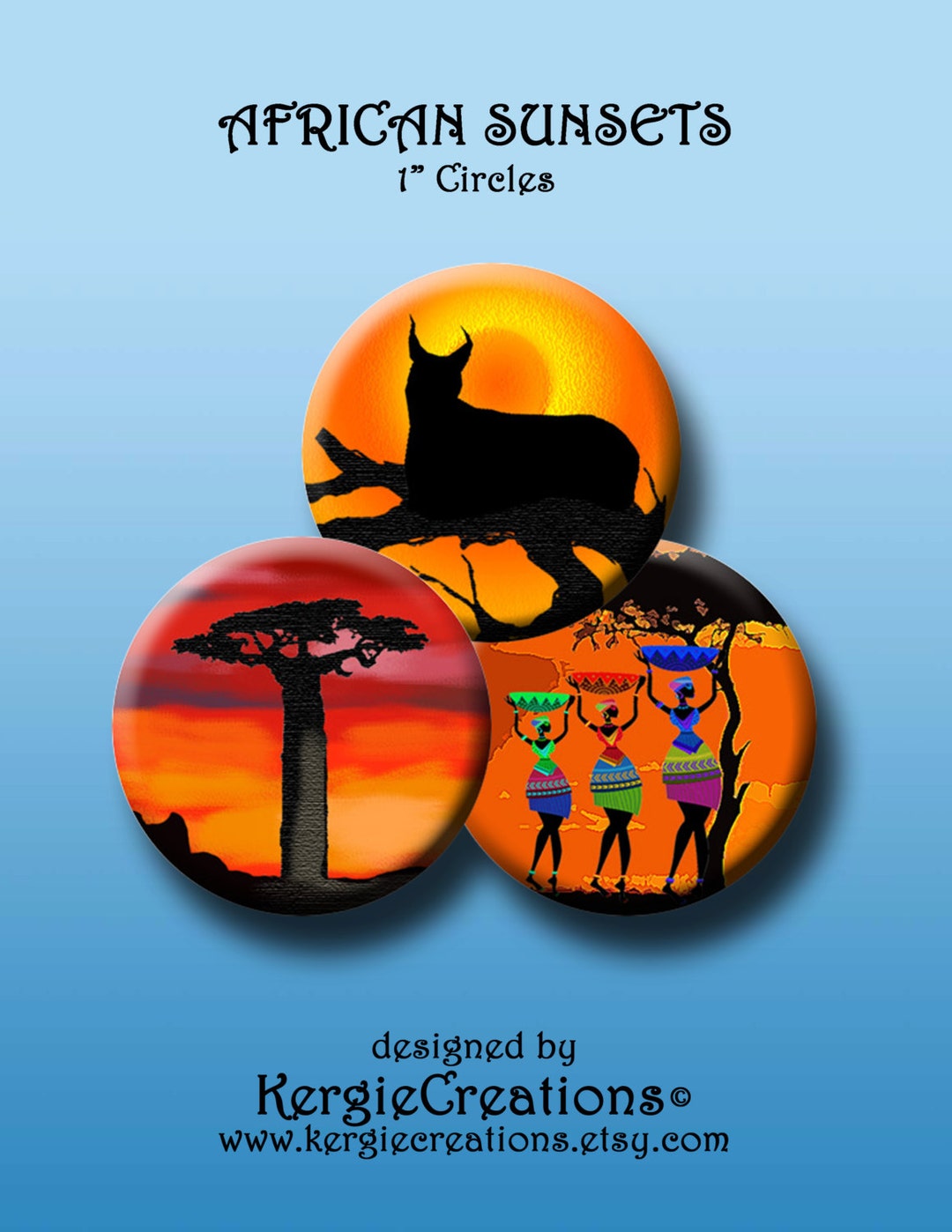 AFRICAN SUNSETS - Digital Collage Sheet - 1 Inch Round Images for ...