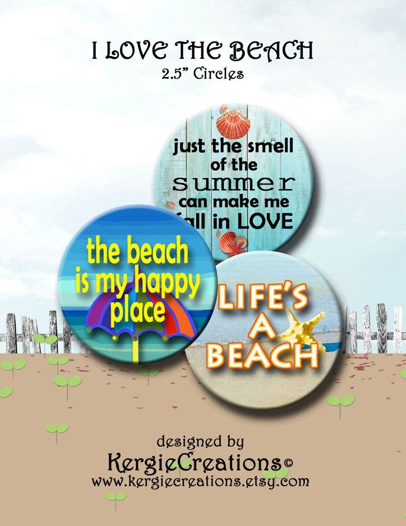 Printable Download - I LOVE THE BEACH - 2.5 Inch Digital Collage Sheet ...