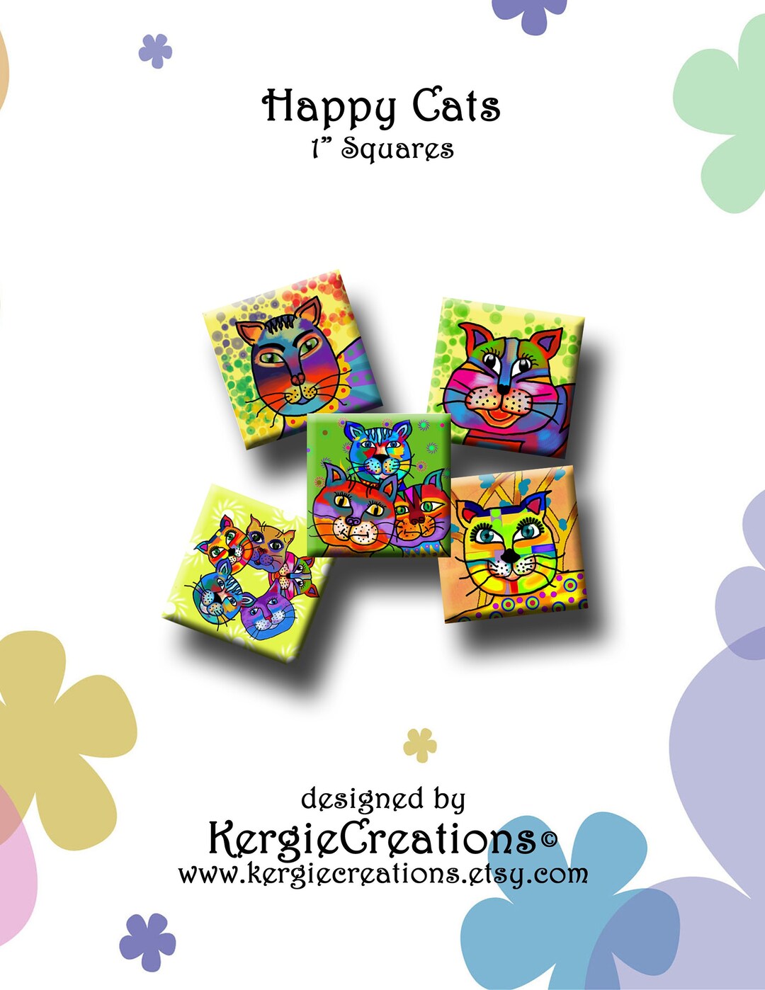 HAPPY CATS Digital Collage Sheet 1 Inch Square Images for - Etsy