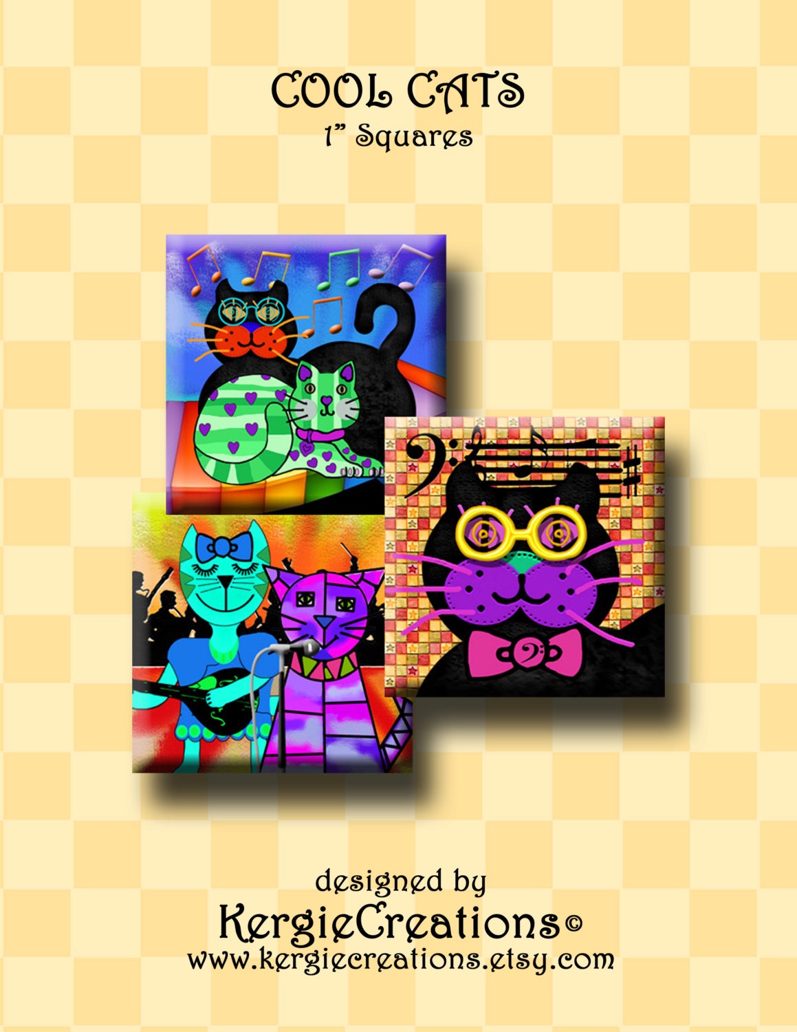 COOL CATS Digital Collage Sheet 1 Inch Square Images for | Etsy