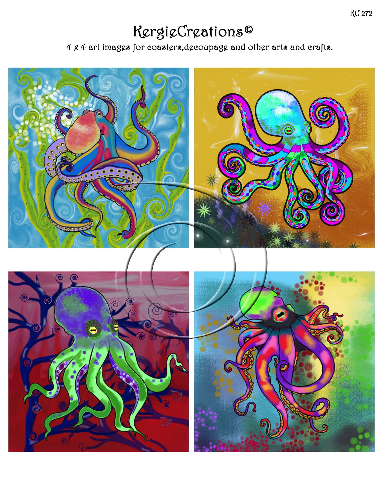 FUNKY OCTOPUSES Digital Collage Sheet 4 Inch Squares for | Etsy