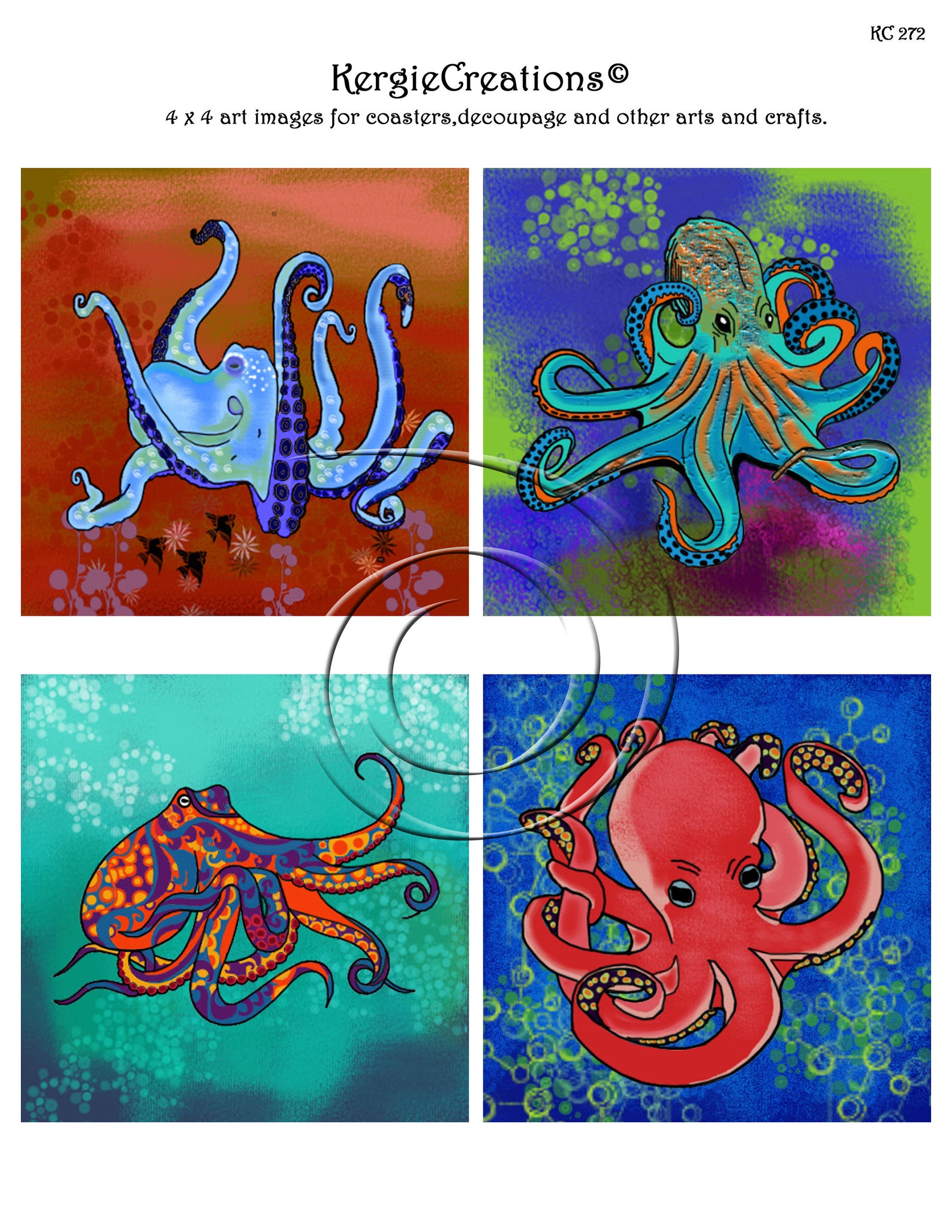 FUNKY OCTOPUSES Digital Collage Sheet 4 Inch Squares for | Etsy