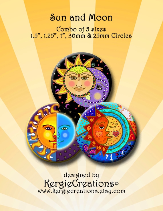 SUN AND MOON Digital Collage Sheet 1.5 1.25 - Etsy