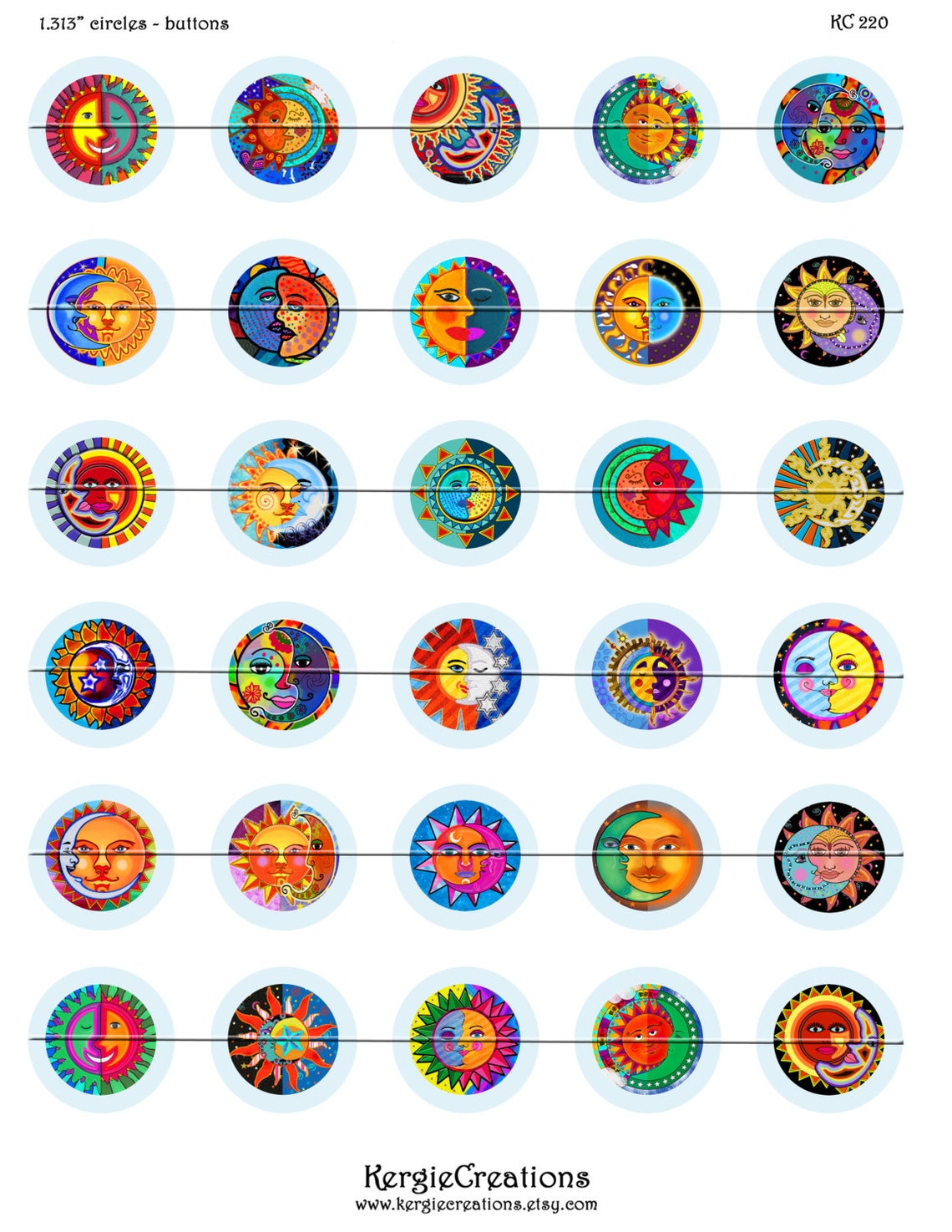 SUN AND MOON - Digital Collage Sheet 1.313 Inch Round Images for 1 Inch ...