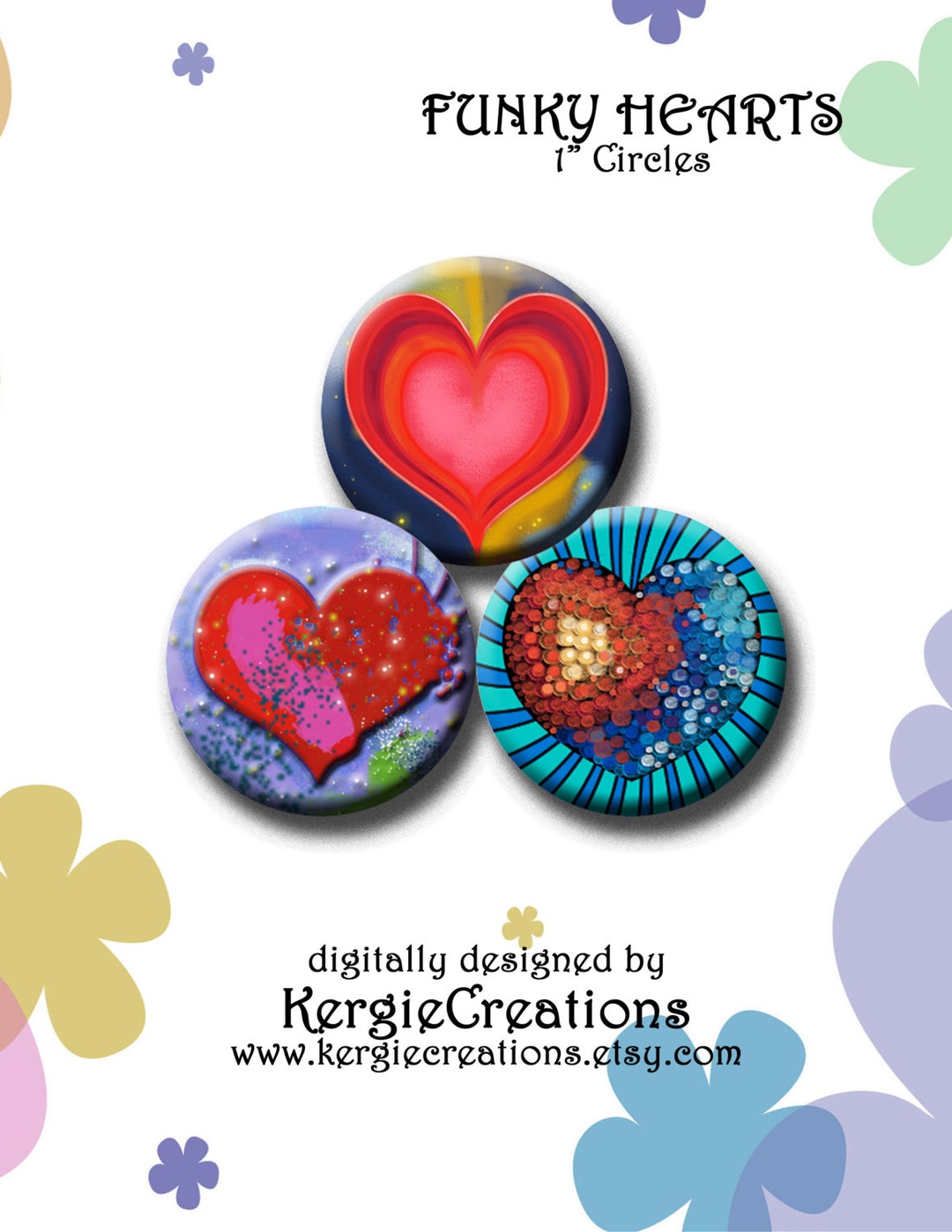 Funky Hearts Collage Sheet: 1" Round Images (digital Download) - Etsy