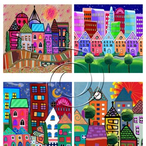 FUNKY TOWNS - Printable Digital Collage Sheet 12 X 4 Inch Squares for ...