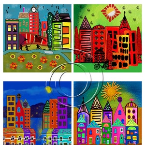 FUNKY TOWNS - Printable Digital Collage Sheet 12 X 4 Inch Squares for ...