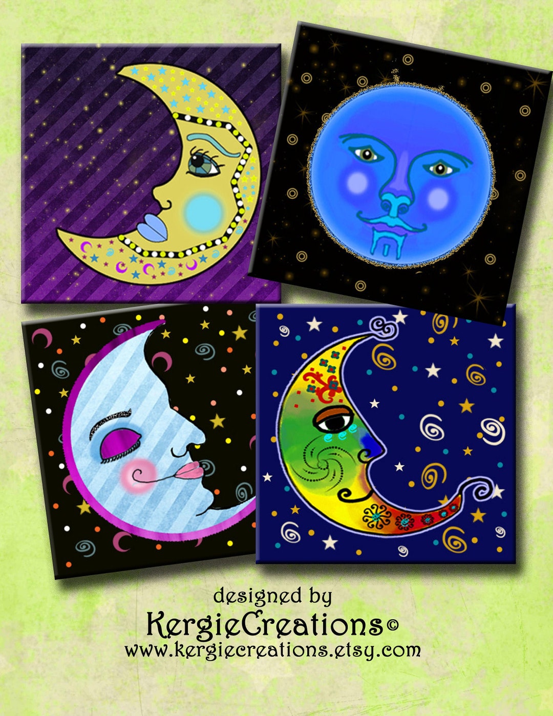 FUNKY MOONS - Printable Digital Collage Sheet (12) 4 Inch Squares for ...