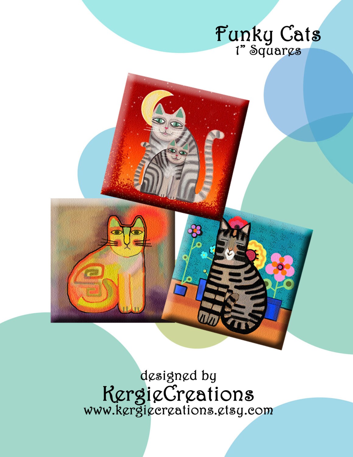 FUNKY Cats-digital Collage Sheet 1 Inch Square Images for Pendants ...