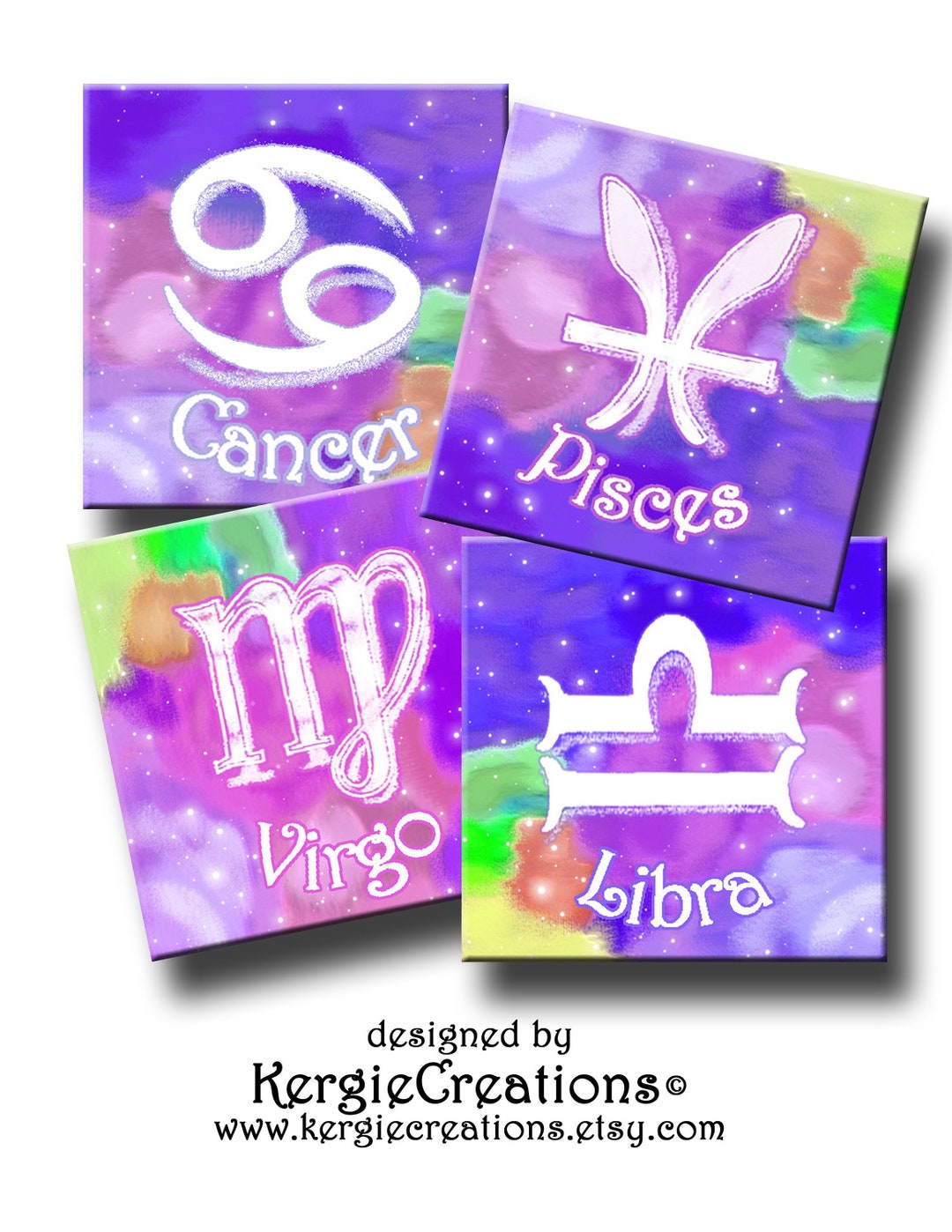 ZODIAC SIGNS - Printable Digital Collage Sheet (12) 4 Inch Squares for ...
