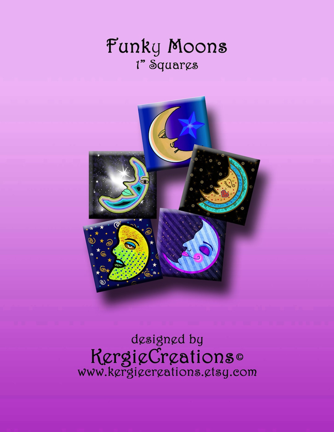 FUNKY MOONS - Digital Collage Sheet 1 Inch Square Images for Earrings ...
